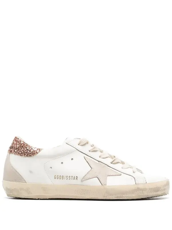 GOLDEN GOOSE Super-star Trainers With A Suede Star And Peach-pink Glitter Heels Tab
