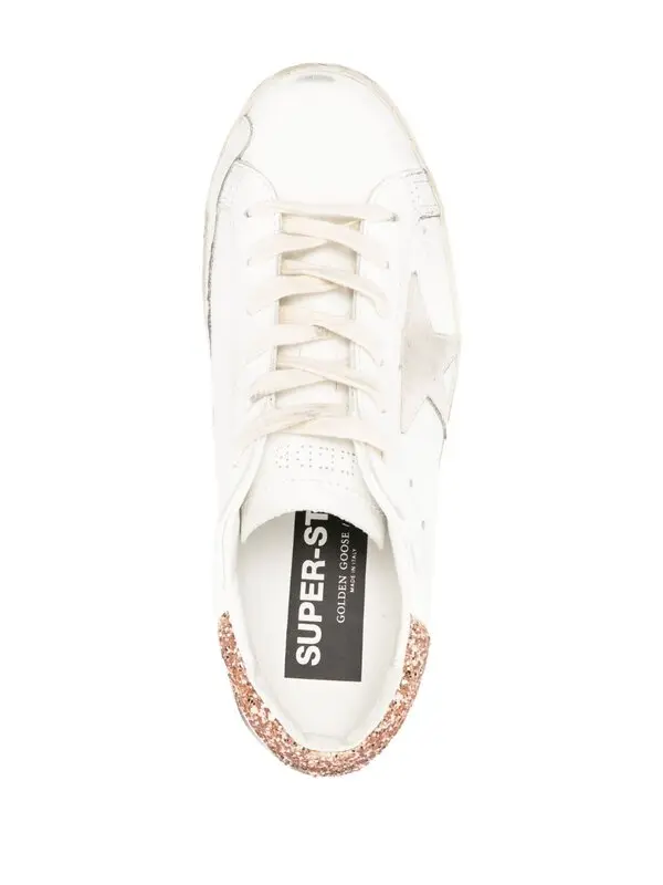 GOLDEN GOOSE Super-star Trainers With A Suede Star And Peach-pink Glitter Heels Tab