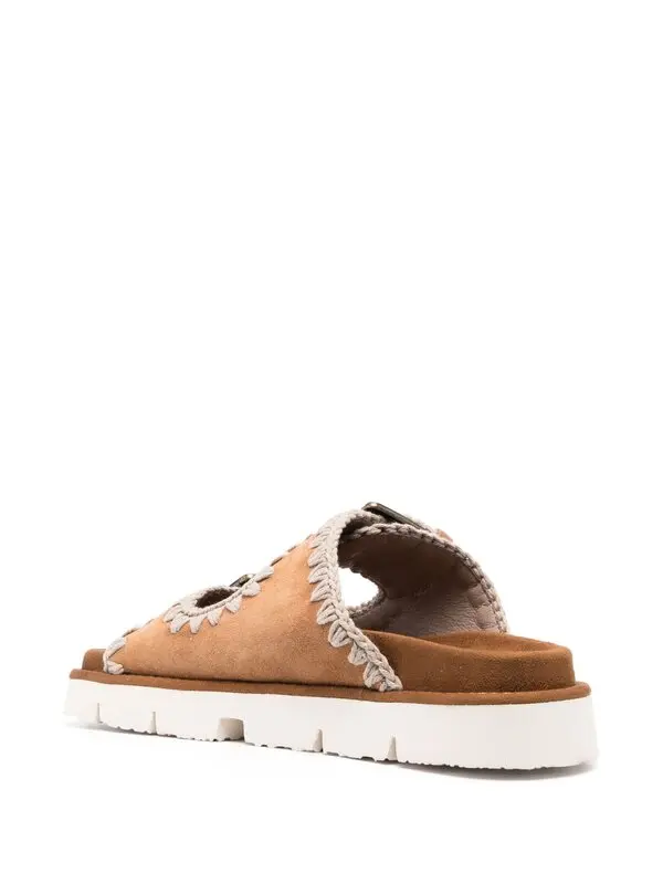 Mou Whipstitch-trim Suede Slides - Brown