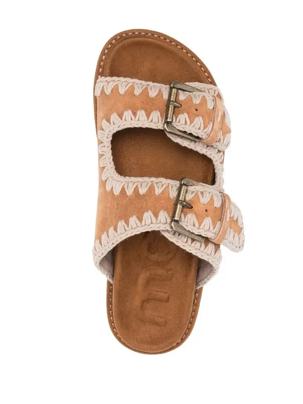 Mou Whipstitch-trim Suede Slides - Brown