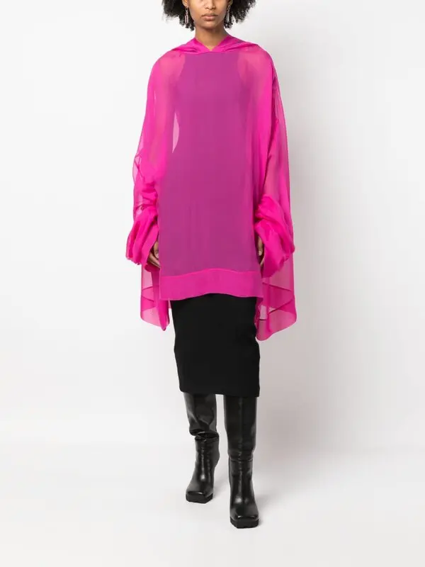 トップス Rick Owens Flyproof Tunic Hot pink Rick Owens Sheer Tunic-Style Hooded Dress In Pink - 60% Off