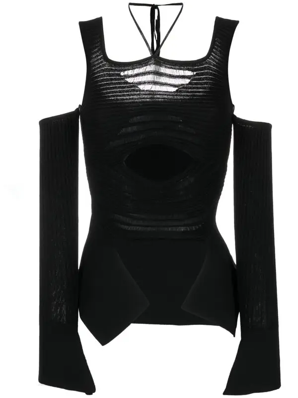 ANDREĀDAMO Cut-out Knitted Top - Black