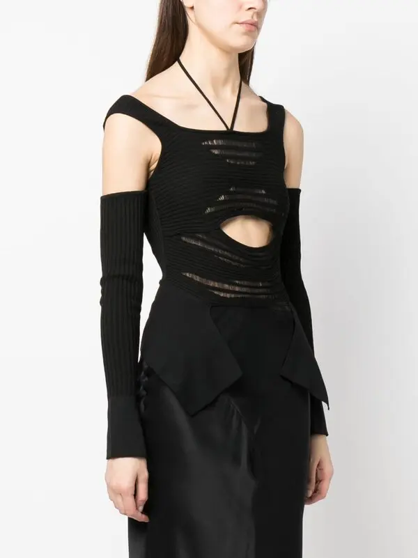 ANDREĀDAMO Cut-out Knitted Top - Black