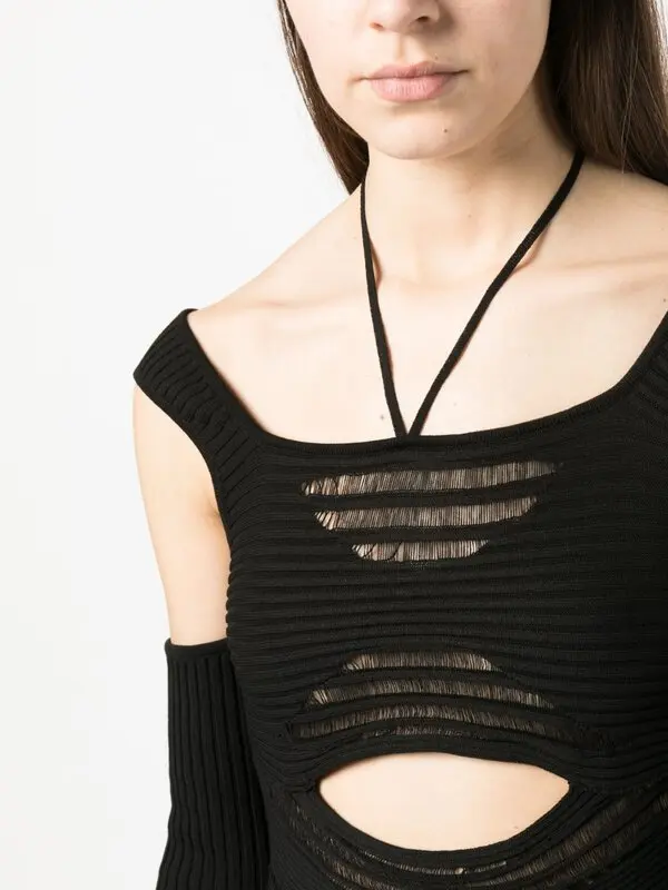 ANDREĀDAMO Cut-out Knitted Top - Black