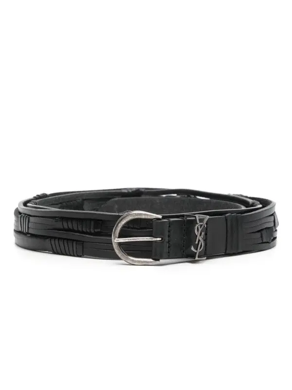 Saint Laurent Cassandre-plaque Leather Belt - Black
