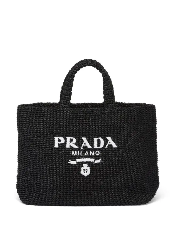 Prada Raffia Crochet Tote Bag - Black