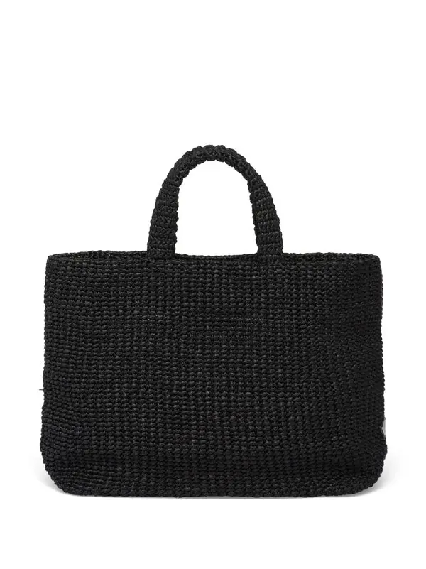 Prada Raffia Crochet Tote Bag - Black