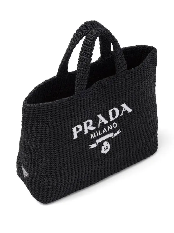 Prada Raffia Crochet Tote Bag - Black