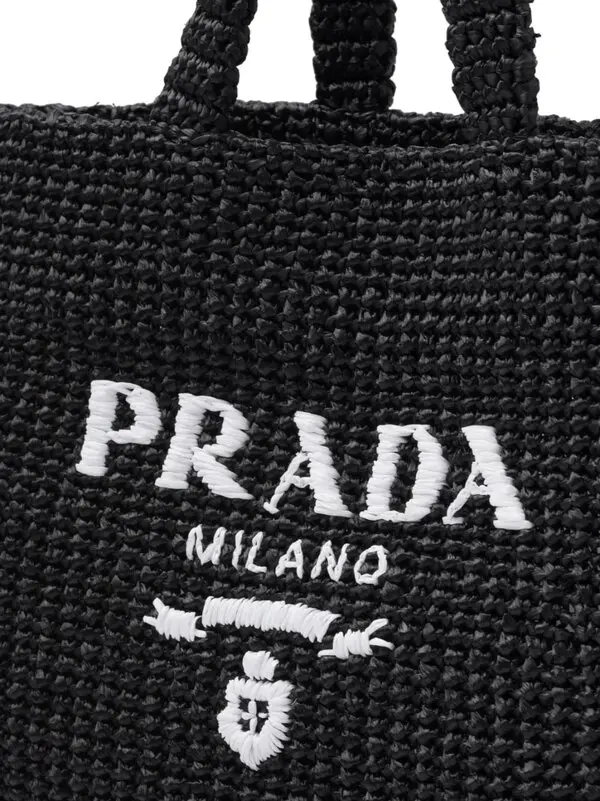 Prada Raffia Crochet Tote Bag - Black