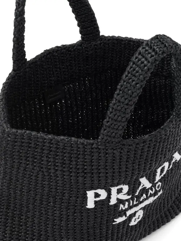 Prada Raffia Crochet Tote Bag - Black