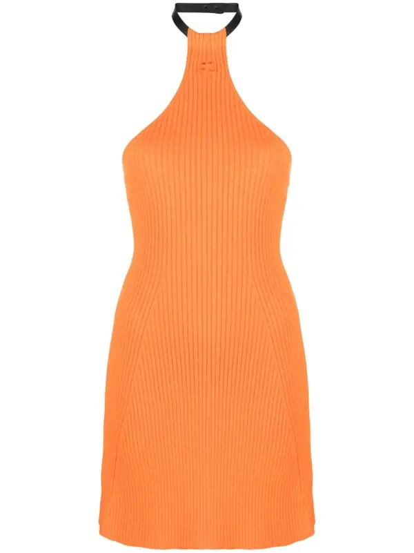 COURREGES Halterneck Ribbed-knit Mini Dress