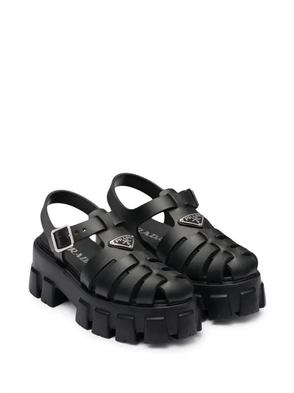 Prada 70mm Monolith Caged Rubber Sandals - Black