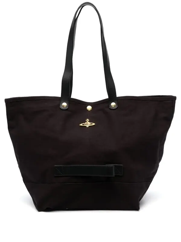 Vivienne Westwood Orb Plaque Canvas Tote Bag In Black | Editorialist