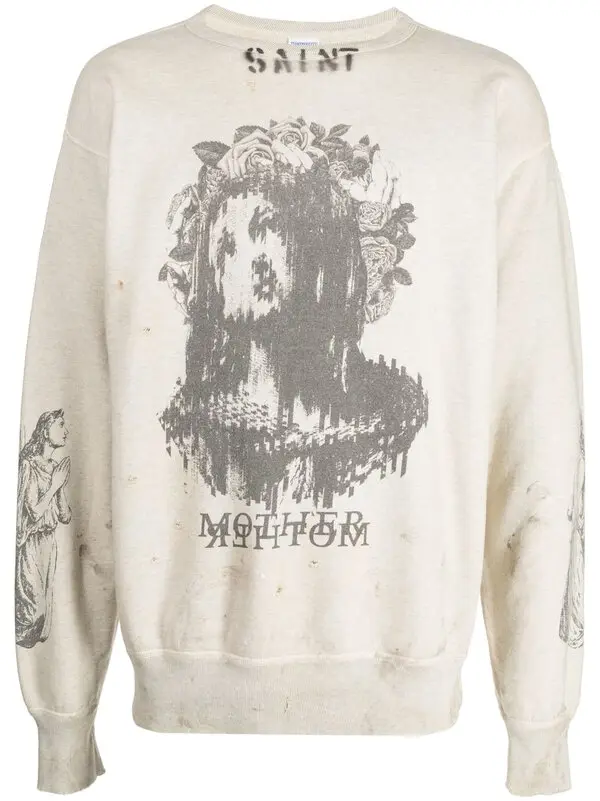 SAINT MXXXXXX Graphic-print Cotton Sweatshirt - Grey