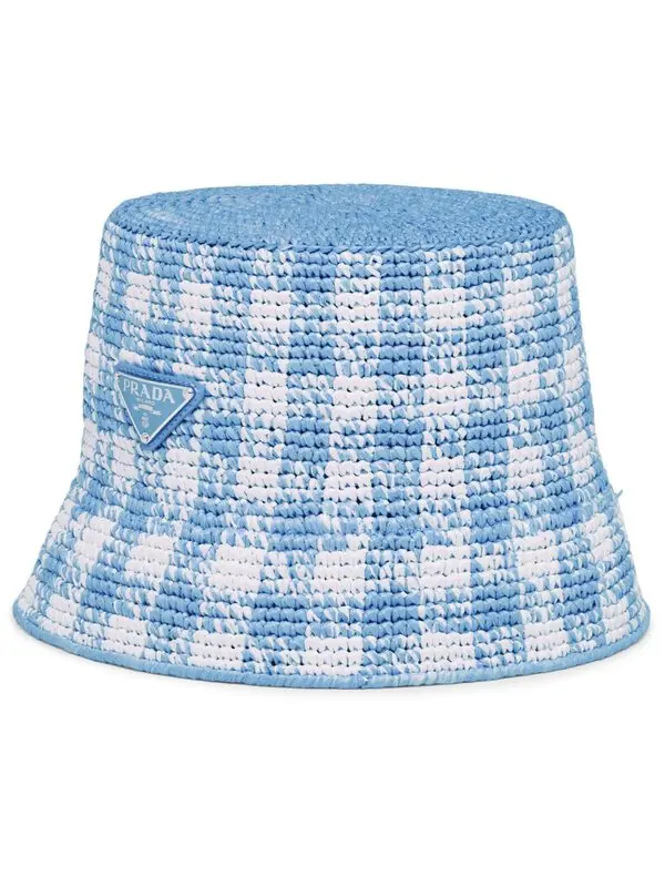 Prada Checked Raffia Bucket Hat