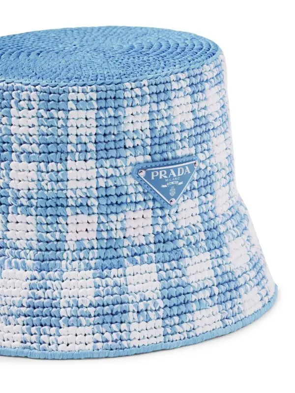 Prada Checked Raffia Bucket Hat