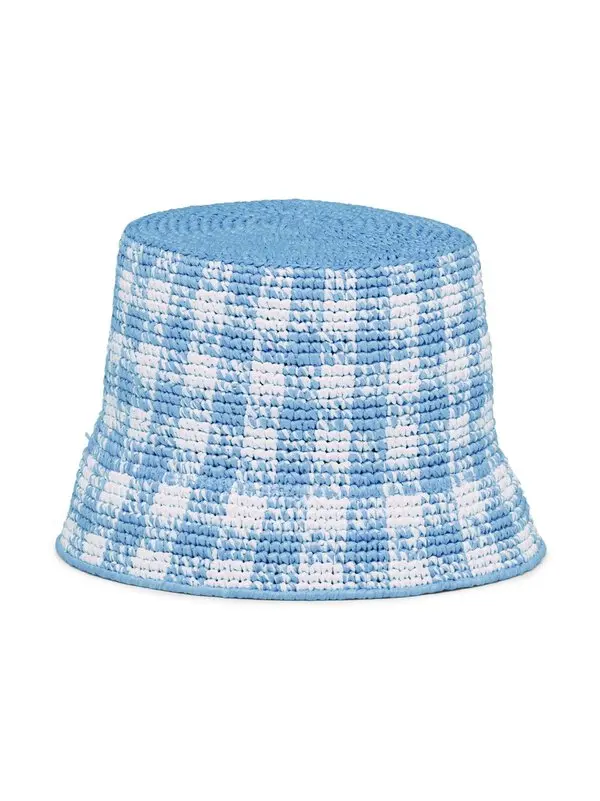 Prada Checked Raffia Bucket Hat