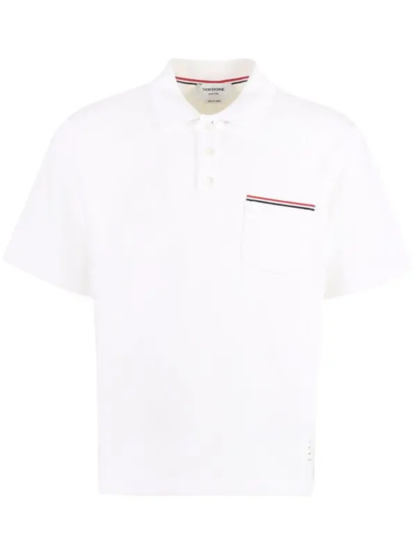 Thom Browne Rwb-stripe Cotton Polo Shirt - White