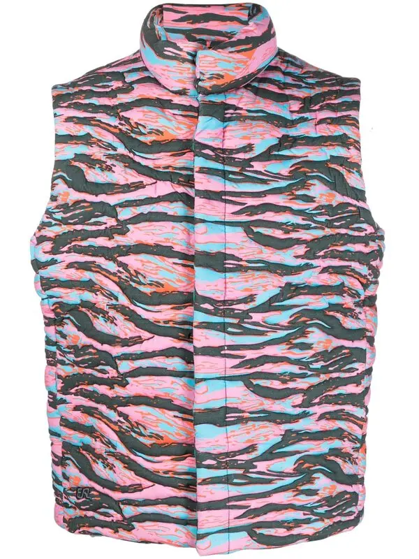 ERL Camouflage-print Quilted Puffer Gilet - Pink