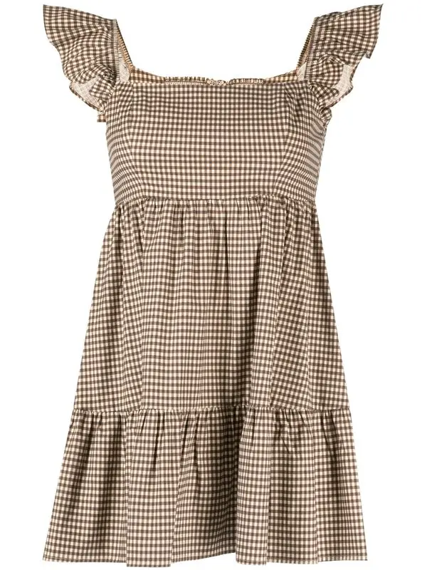 Reformation Jeune Plaid-Check Minidress In Brown - 50% Off | Editorialist
