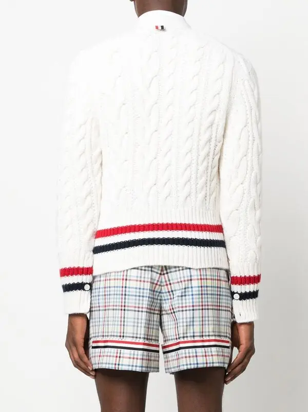Thom Browne Rwb Cable-knit V-neck Cardigan