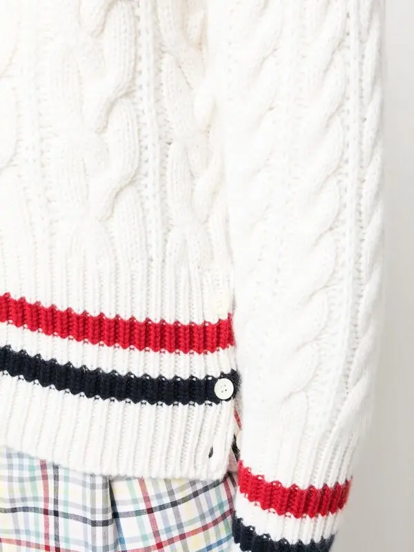 Thom Browne Rwb Cable-knit V-neck Cardigan