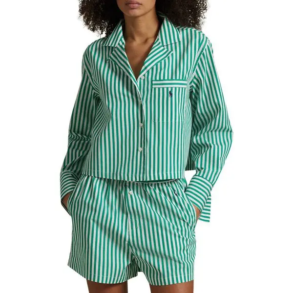 Polo Ralph Lauren Crop Cotton Poplin Short Pajamas - Vine Green