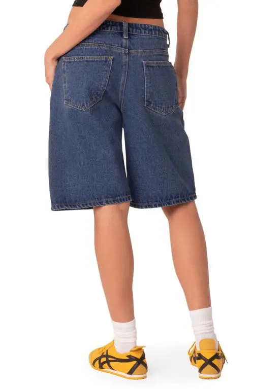 EDIKTED Oversized Low Rise Denim Bermuda Shorts - Blue