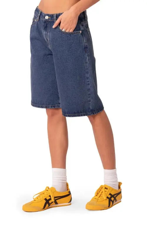 EDIKTED Oversized Low Rise Denim Bermuda Shorts - Blue