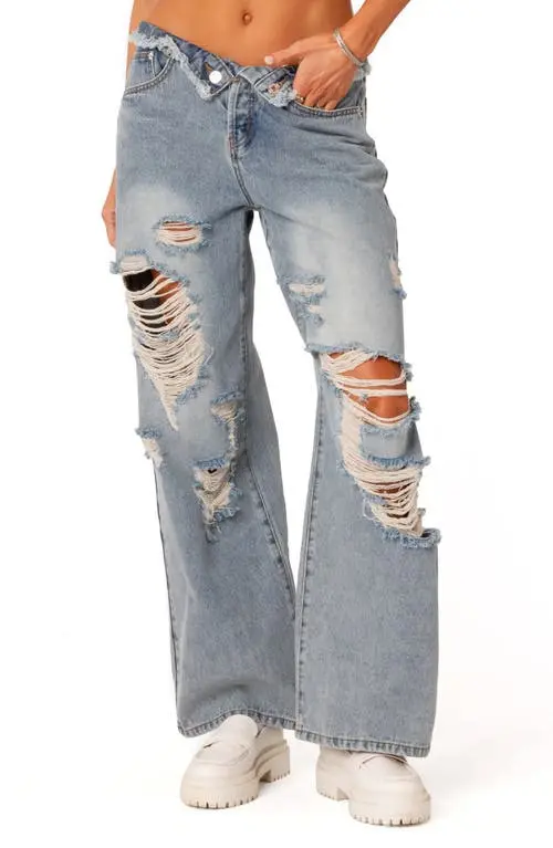 EDIKTED Foldover Low Rise Boyfriend Jeans