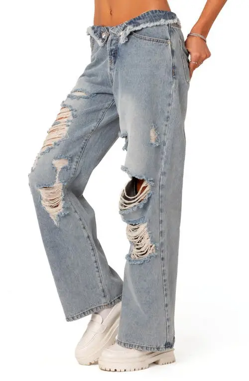 EDIKTED Foldover Low Rise Boyfriend Jeans