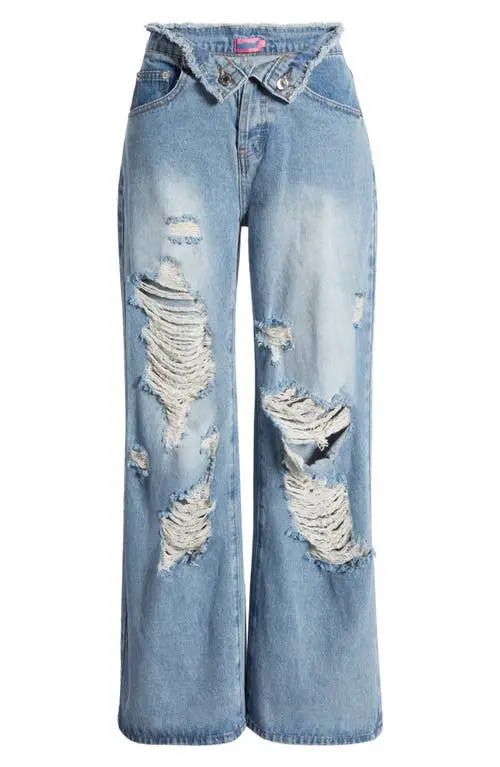 EDIKTED Foldover Low Rise Boyfriend Jeans