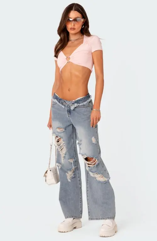EDIKTED Foldover Low Rise Boyfriend Jeans