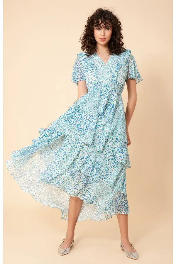 Hale Bob Sania Tiered Chiffon Dress In Blue - 49% Off | Editorialist