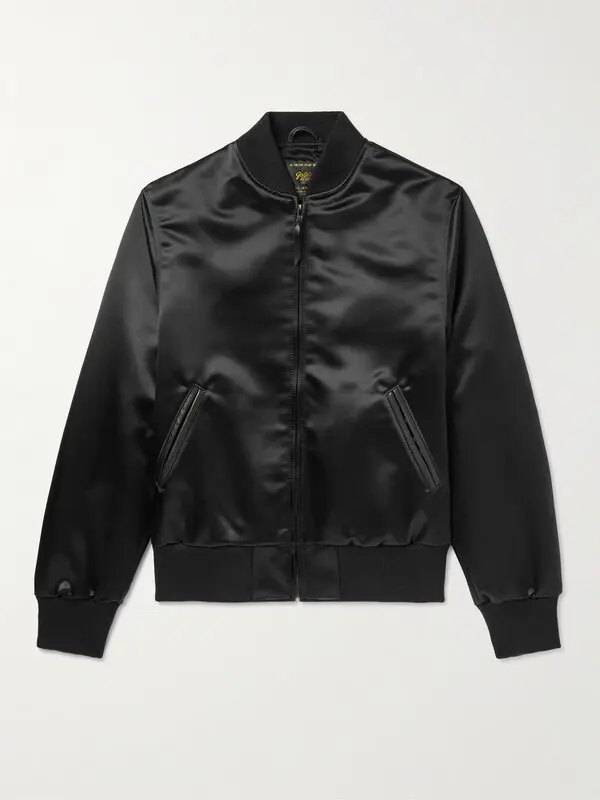 Golden Bear Leather-trimmed Sukajan Bomber Jacket - Black