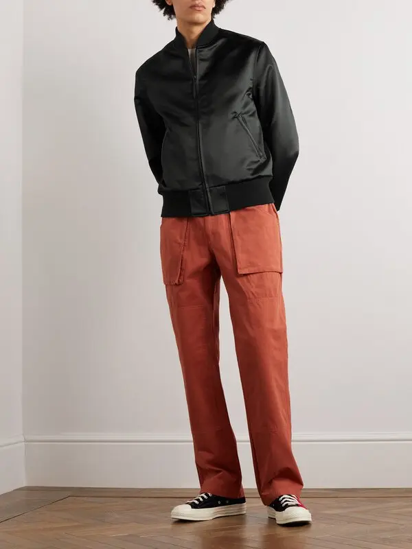 Golden Bear Leather-trimmed Sukajan Bomber Jacket - Black