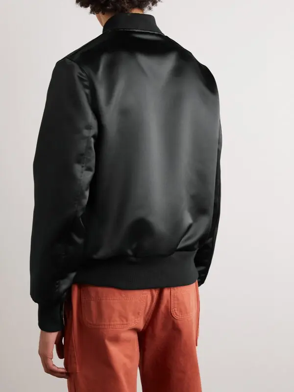 Golden Bear Leather-trimmed Sukajan Bomber Jacket - Black