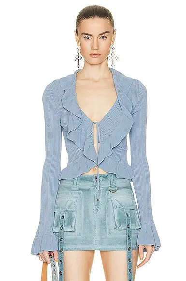 Blumarine Long Sleeve Cardigan In Blue