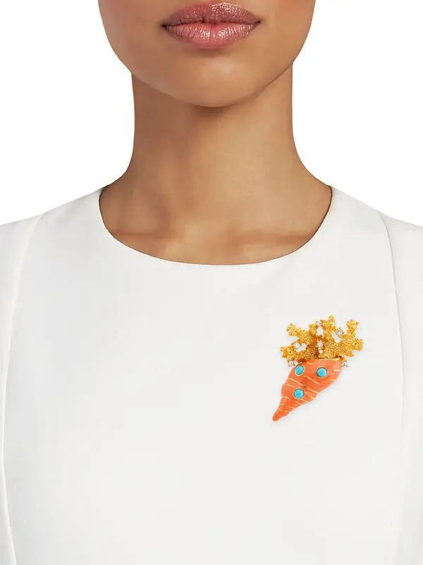 KENNETH JAY LANE Goldtone & Mixed-media Shell Brooch
