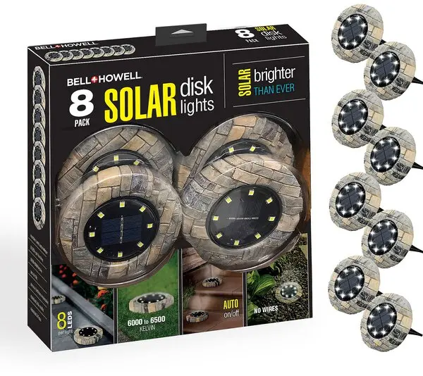 BELL & HOWELL Bell + Howell 8 Led Solar Powered Slate Disk Li Hts 8-pack - One-color