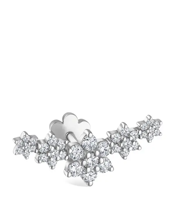 MARIA TASH Gold Five Flower Garland Diamond Threaded Stud Earring - White