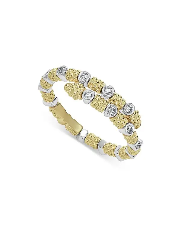 Lagos 18k White And Yellow Gold Signature Caviar Diamond Coil Ring - Gold/white