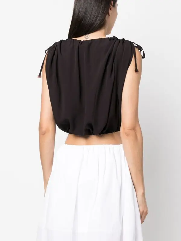 Veronique Leroy Draped-shoulder Cropped Top - Brown