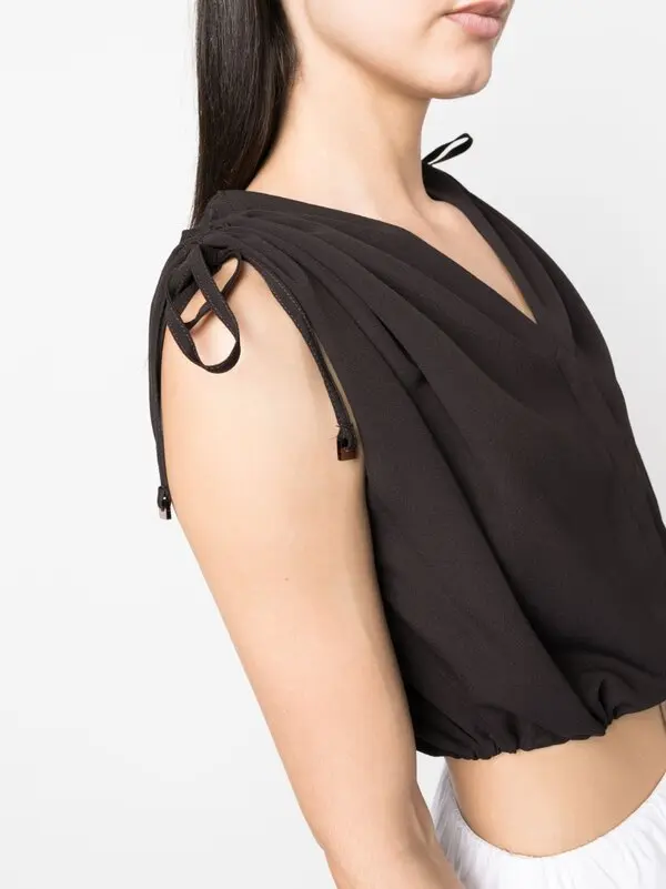 Veronique Leroy Draped-shoulder Cropped Top - Brown