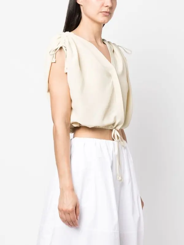 Veronique Leroy Draped-shoulder Cropped Top - Neutrals