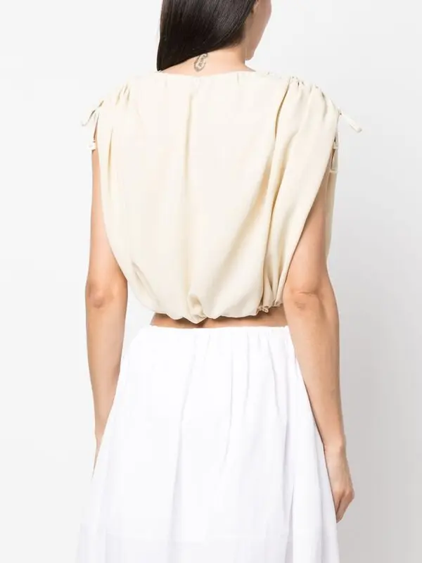 Veronique Leroy Draped-shoulder Cropped Top - Neutrals