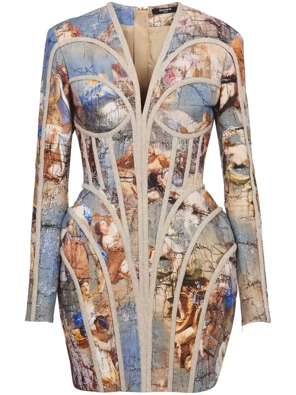 Balmain Sky-print Linen Dress - Multicolour