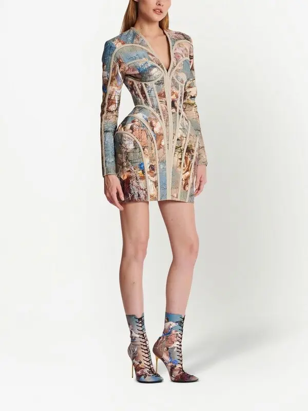 Balmain Sky-print Linen Dress