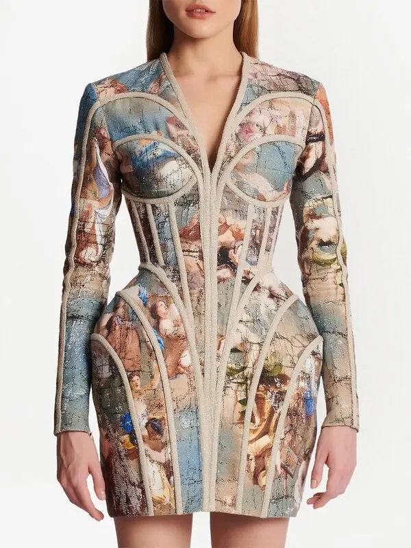 Balmain Sky-print Linen Dress