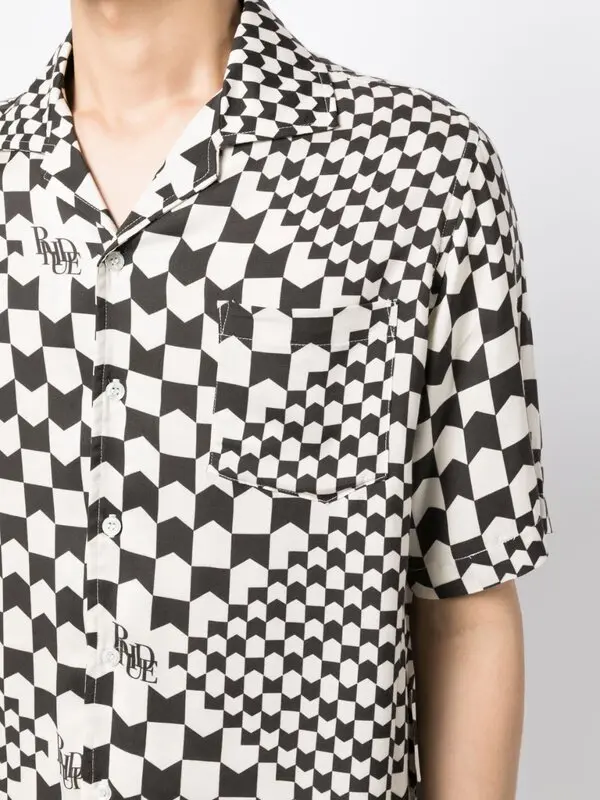 Rhude Two-tone Geometric-print Shirt - Black